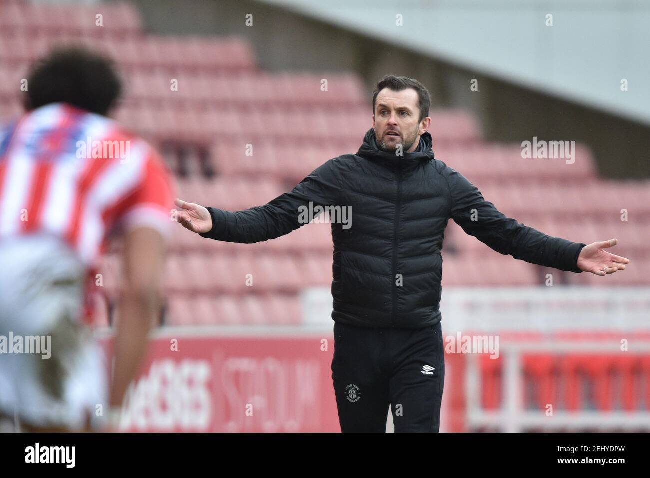 Nathan Jones manager of Luton Town reacts during the game in , on 2/20 ...