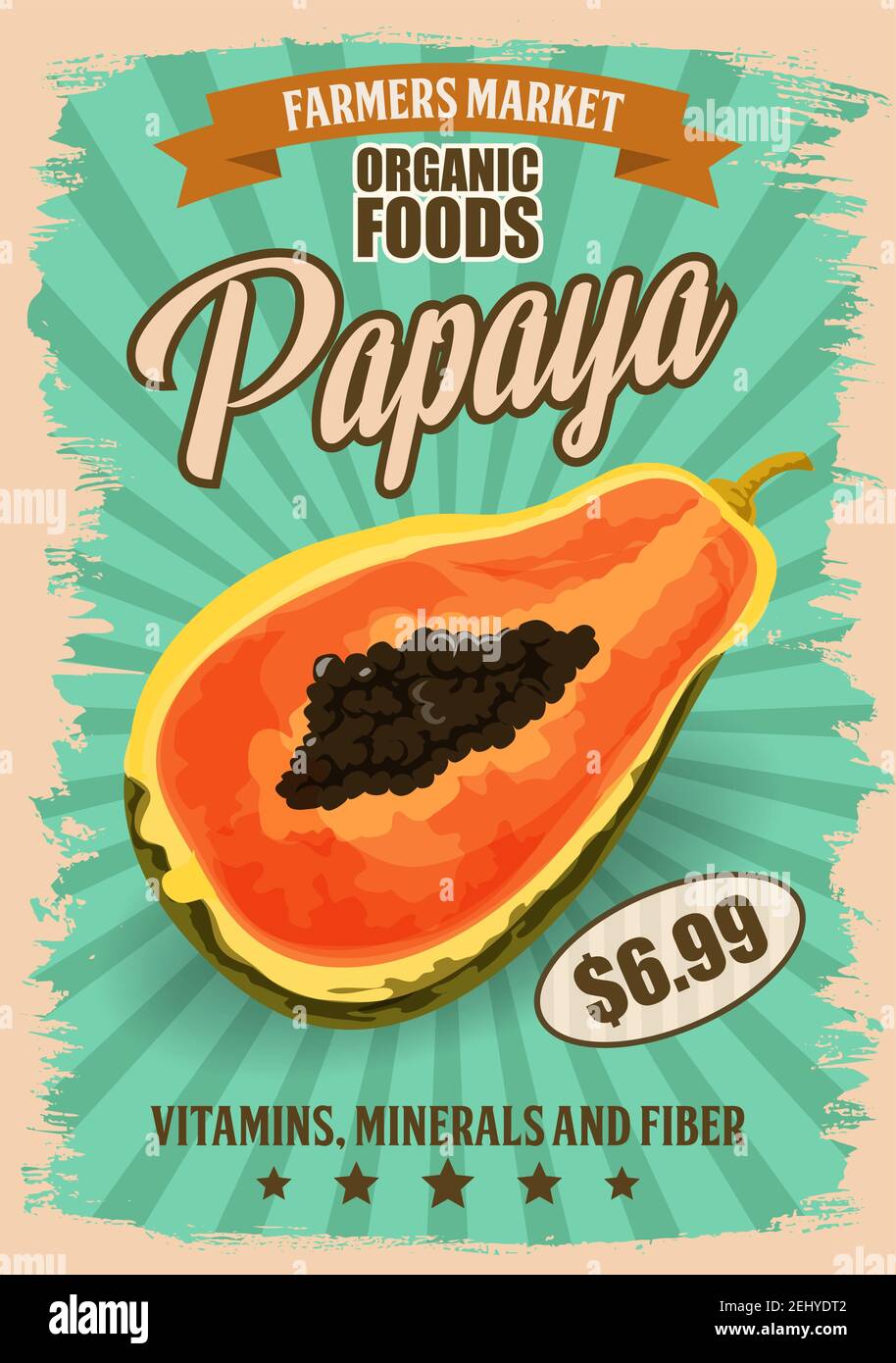 Papaya tropical fruit vector design with cross section of exotic pawpaw ...