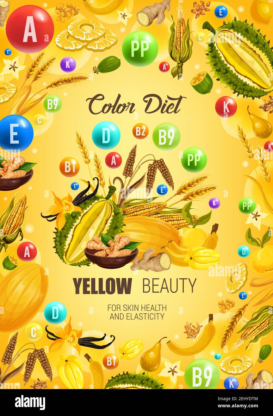 Color diet yellow food healthy nutrition. Vector natural organic ...