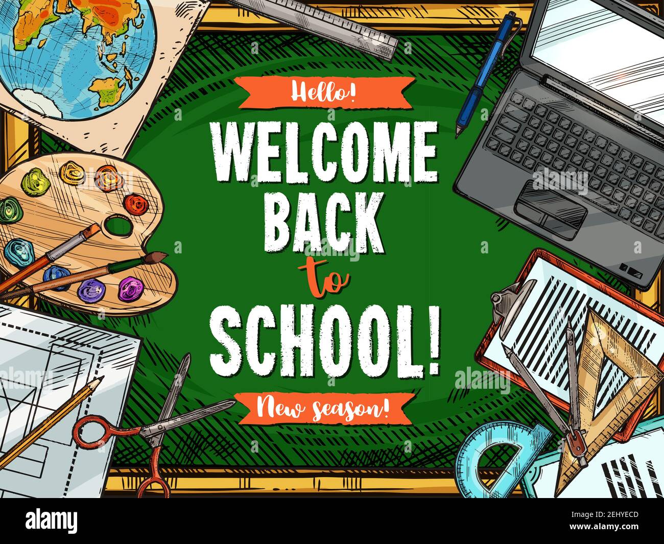 Welcome Back to School green blackboard and student education ...