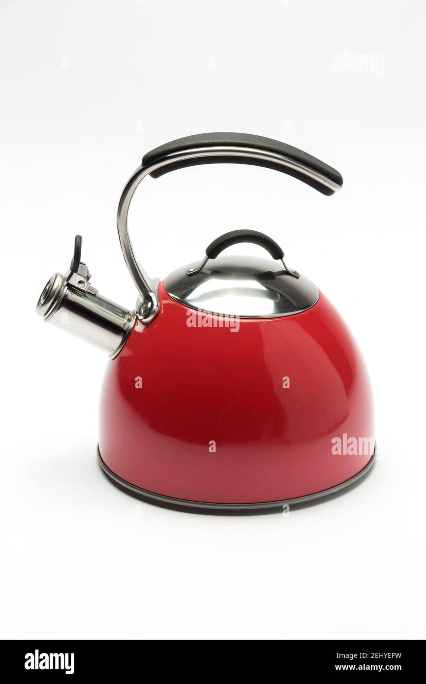 A Modern Retro Red Coffe pot on a White Background Stock Photo - Alamy