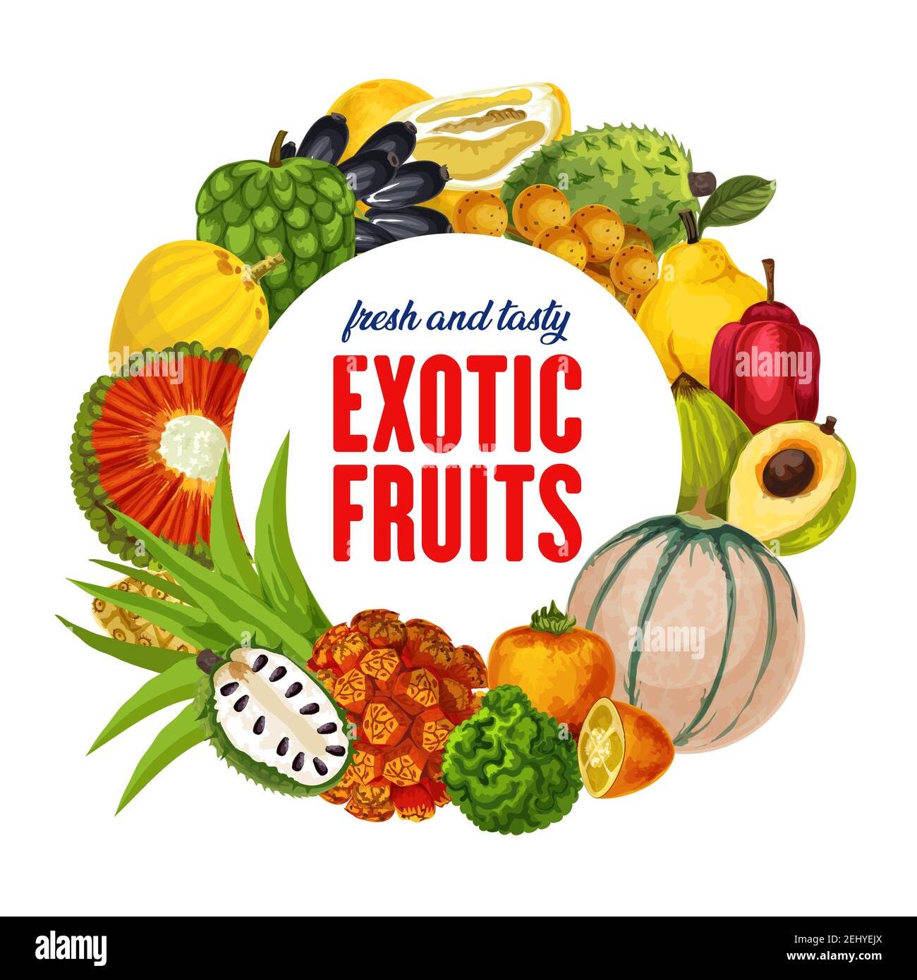 Exotic fruits harvest, tropical durian, persimmon or akebia and star ...