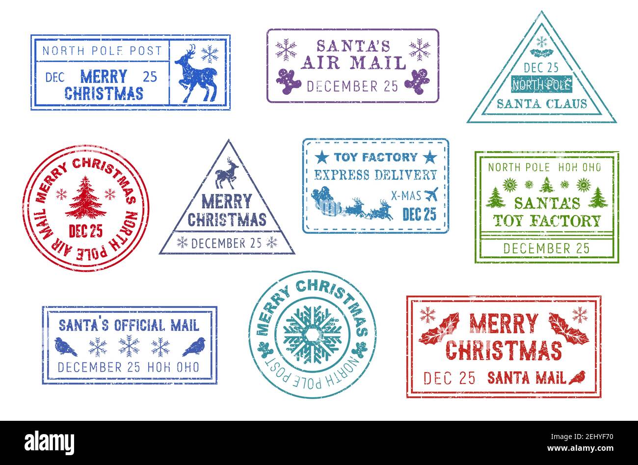 Christmas letters stamps, Santa Claus mail or post. Vector express ...