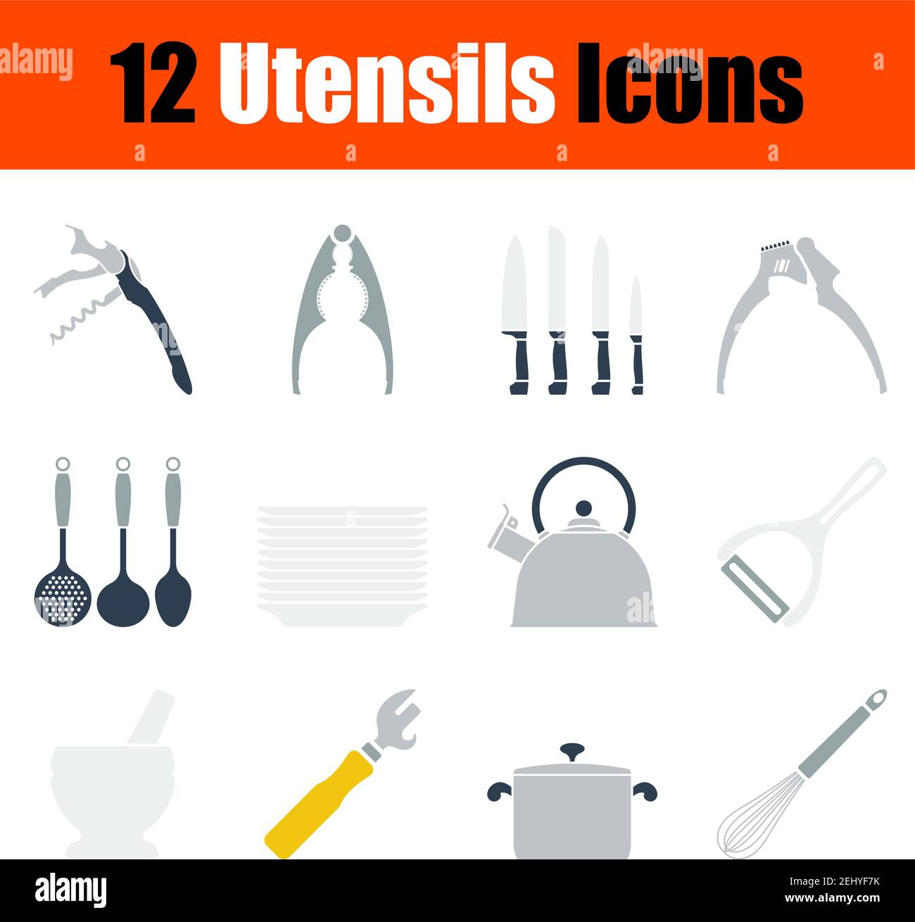 Utensils Icon Set. Flat Design. Fully editable vector illustration ...