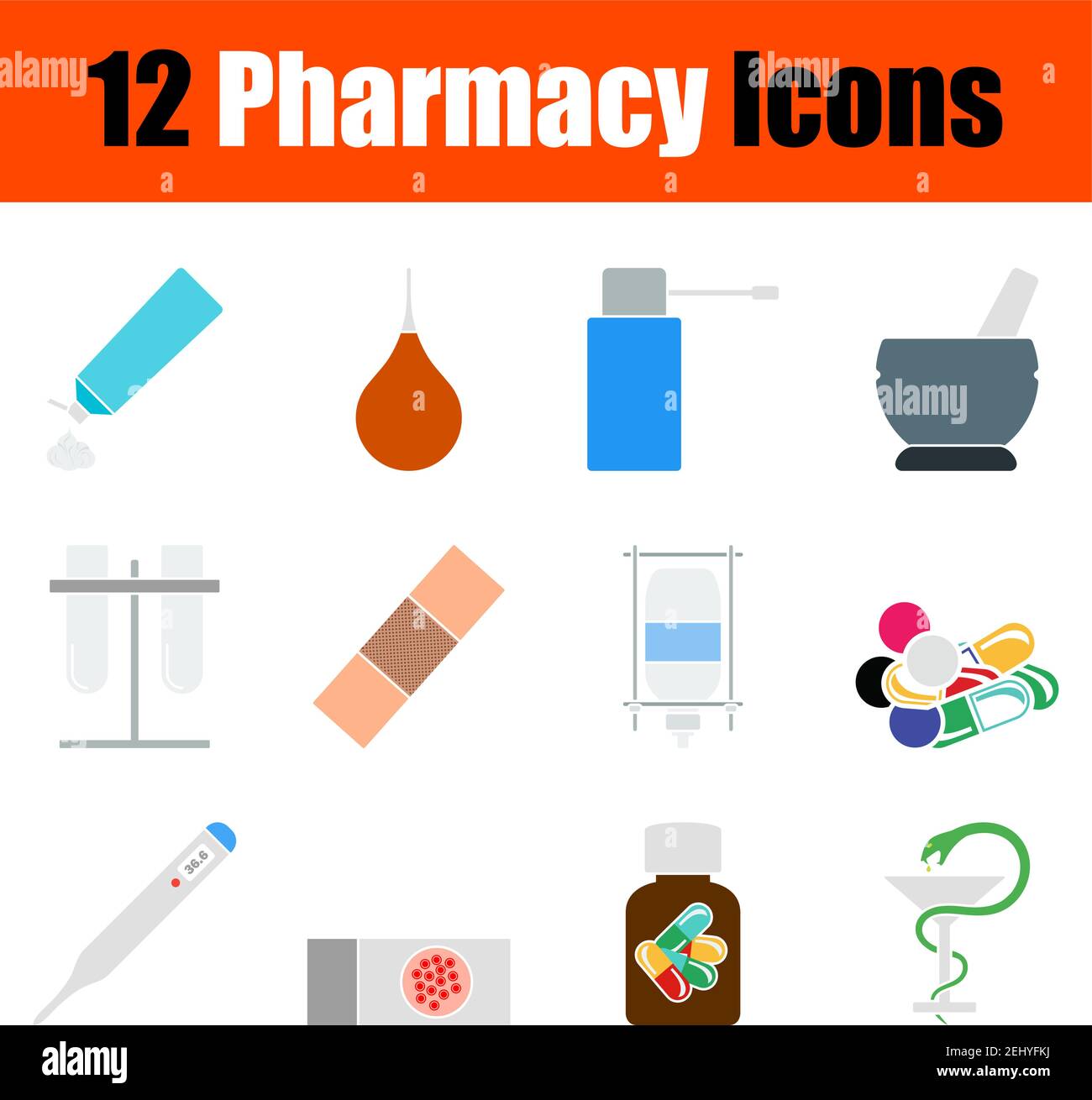 Pharmacy Icon Set. Flat Design. Fully editable vector illustration ...
