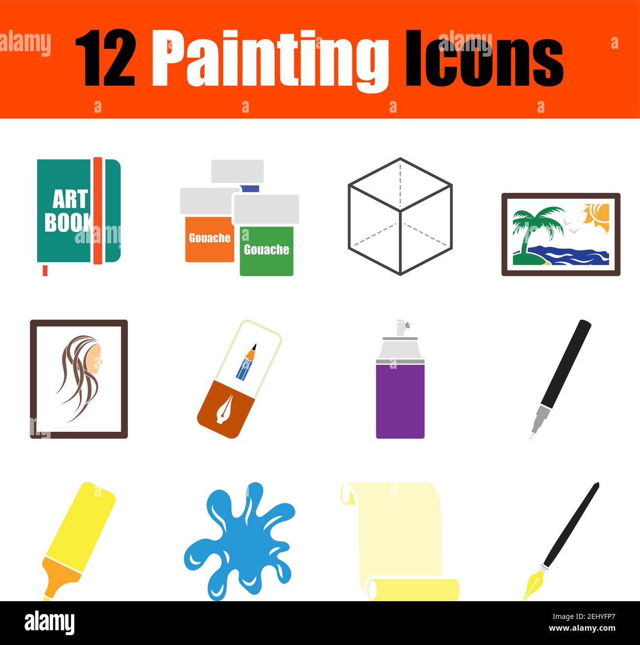 Painting Icon Set. Flat Design. Fully editable vector illustration ...