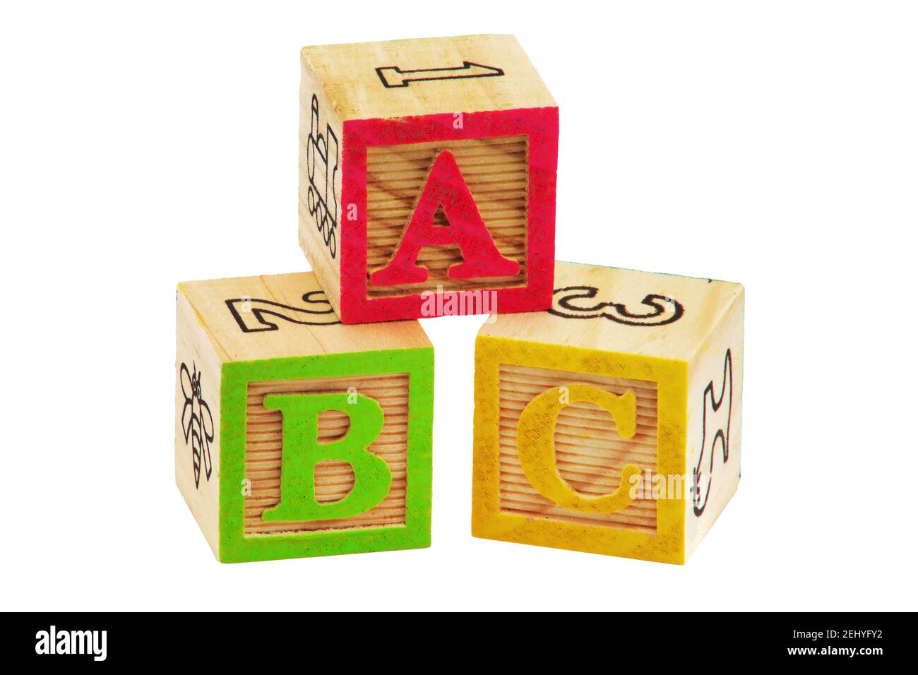 Top and front view of A B C wood blocks white background with clipping ...