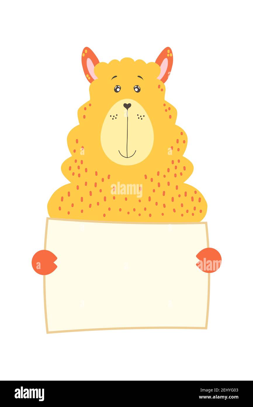 Cute cartoon alpaca llama animal holding tag sign with copy space. set ...