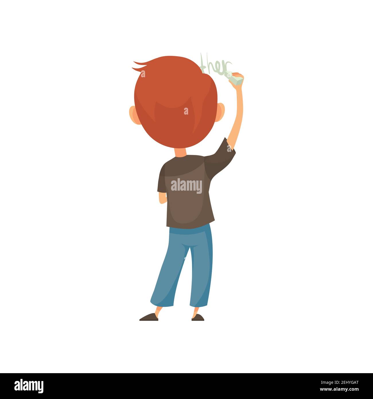 Little cartoon boy writes with chalk. Isolated vector illustrations ...