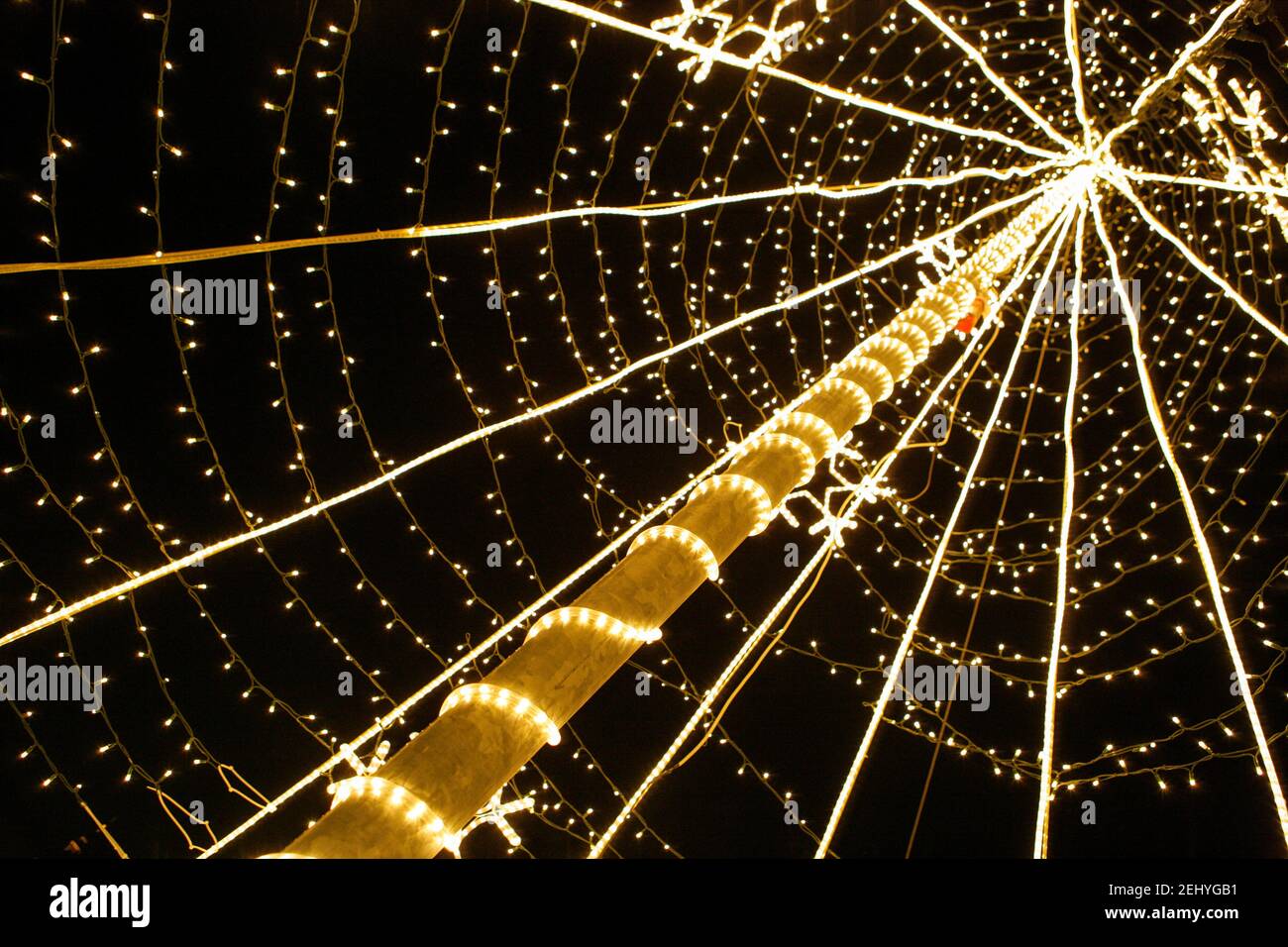 Inside of a Chrismas Lights Lit Structure Representing a Christmas Tree ...