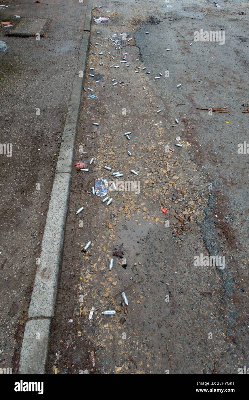 Empty laughing gas canisters hi-res stock photography and images - Alamy