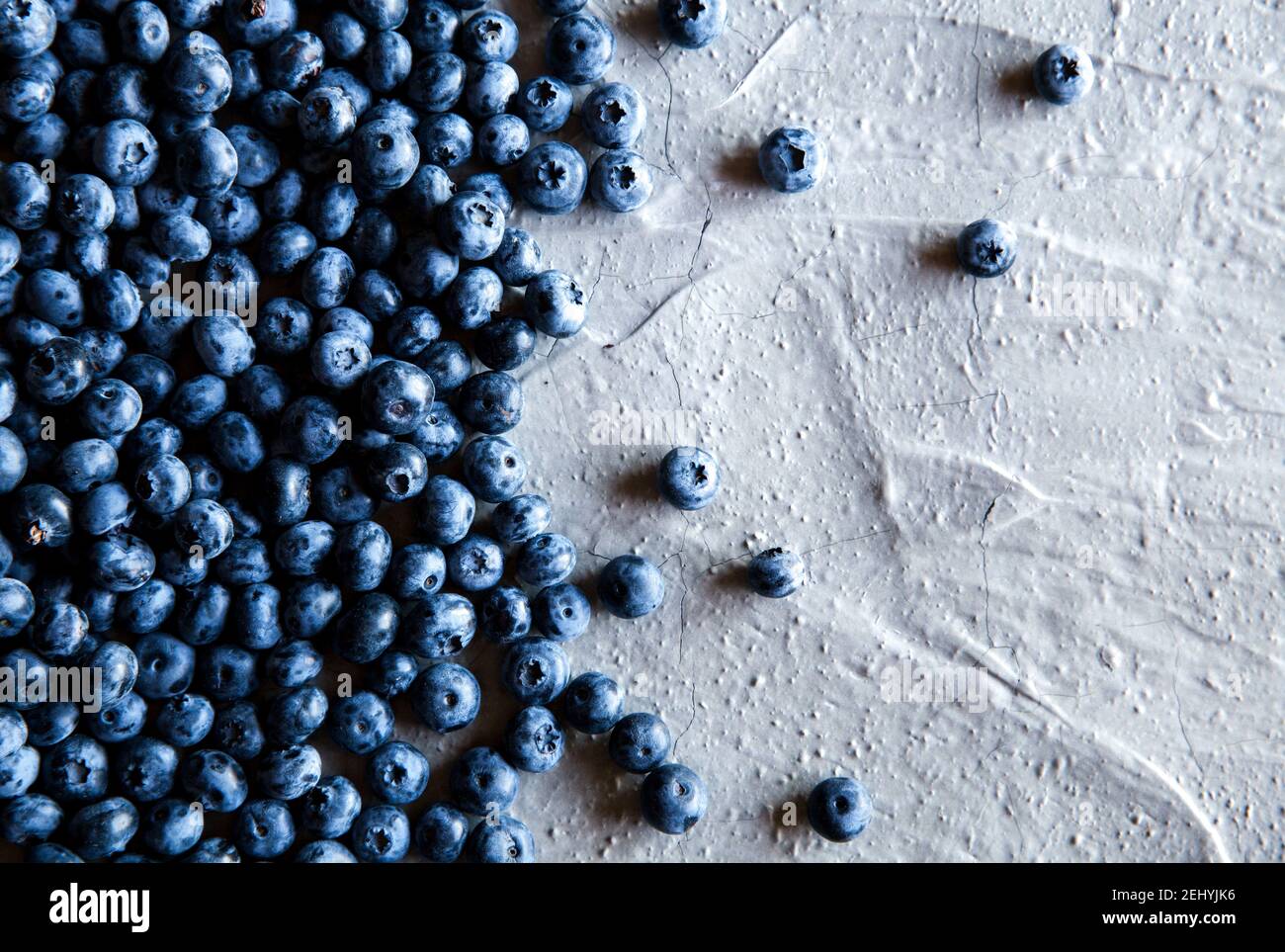 Top view of blueberries on gray background with copy space. Blueberry ...