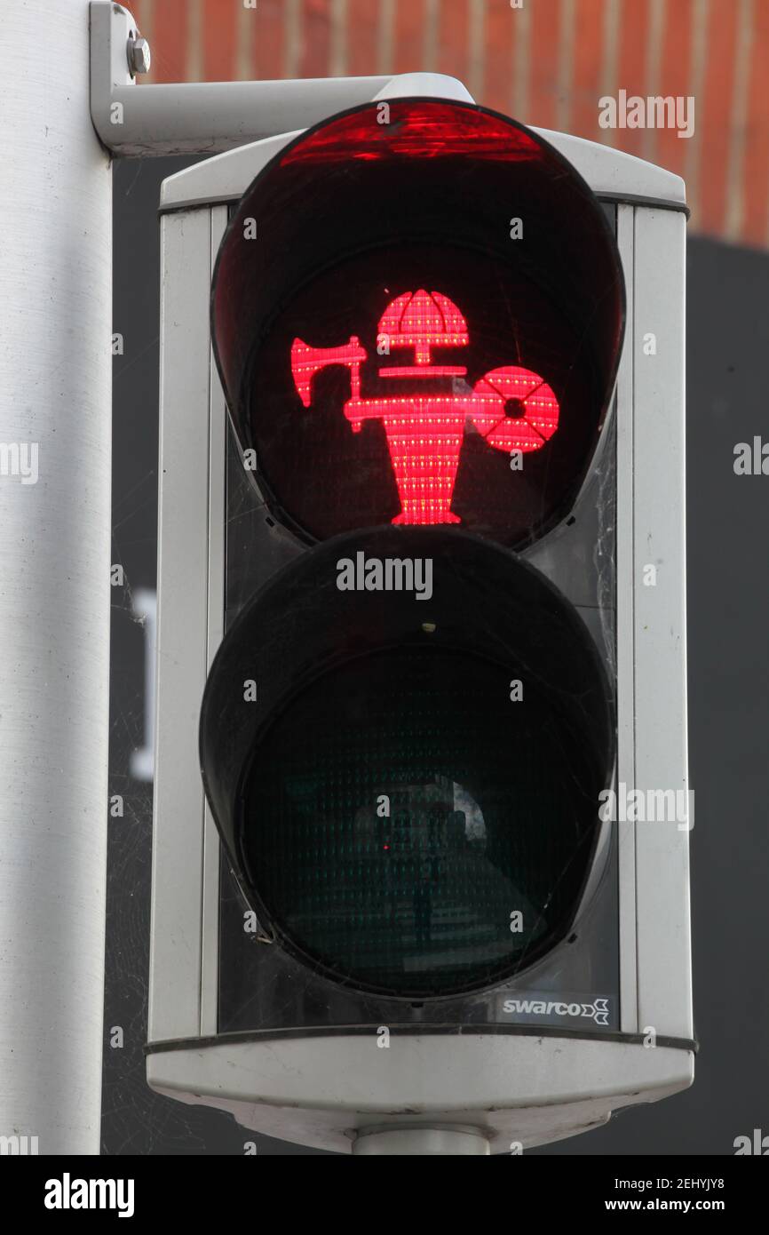 Pedestrian red traffic light with a viking in Aarhus, Denmark Stock ...