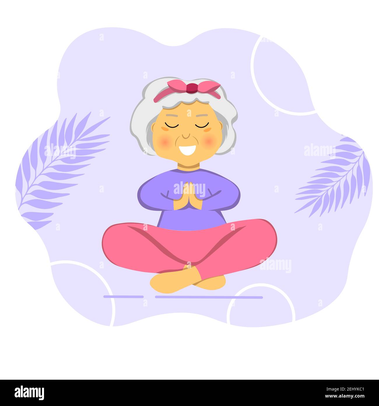 Sporty Granny does Yoga. Old person. Vector colorful cartoon ...