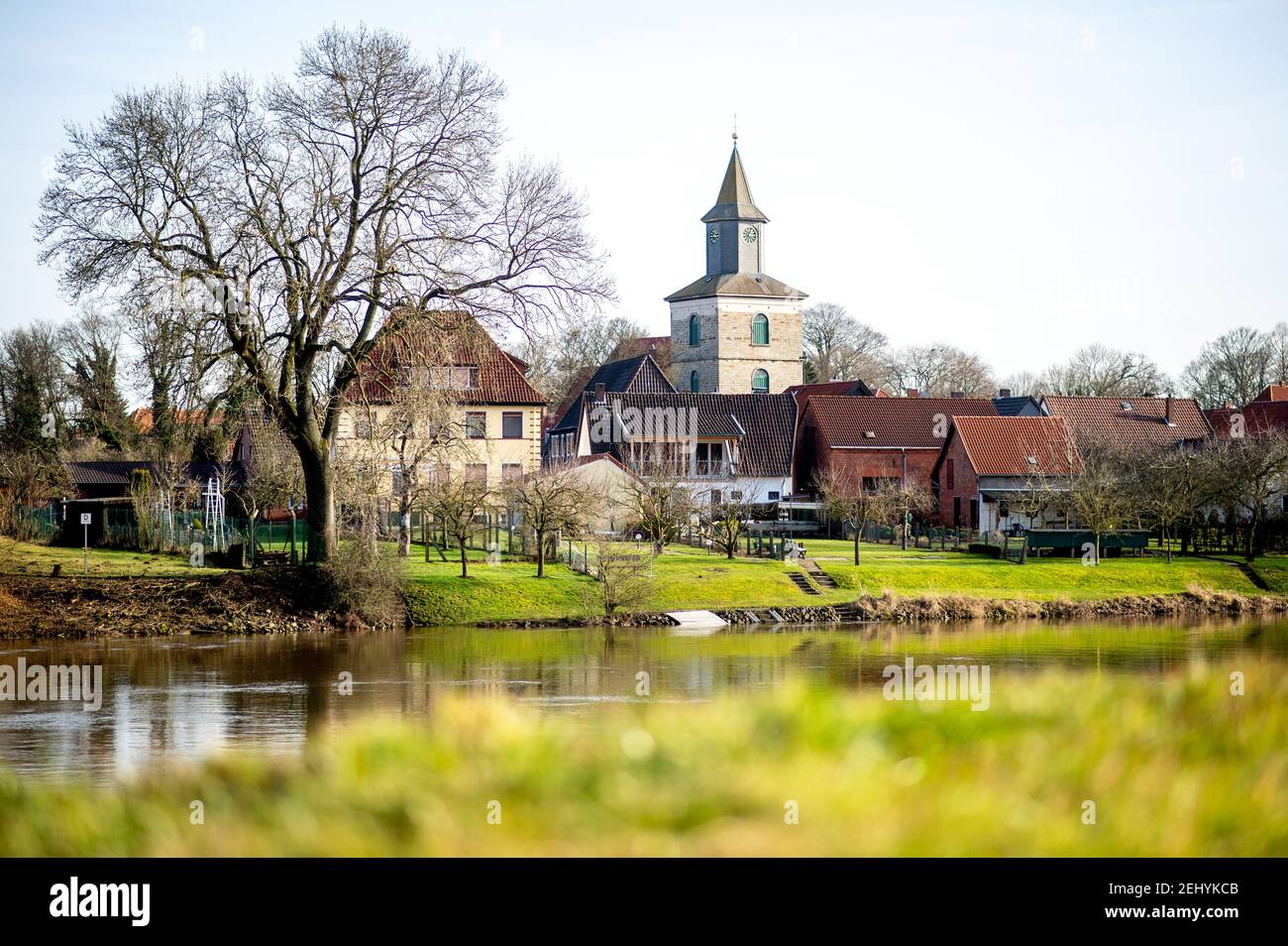 Hoya, Germany. 20th Feb, 2021. The steeple of St. Martin's Church and ...