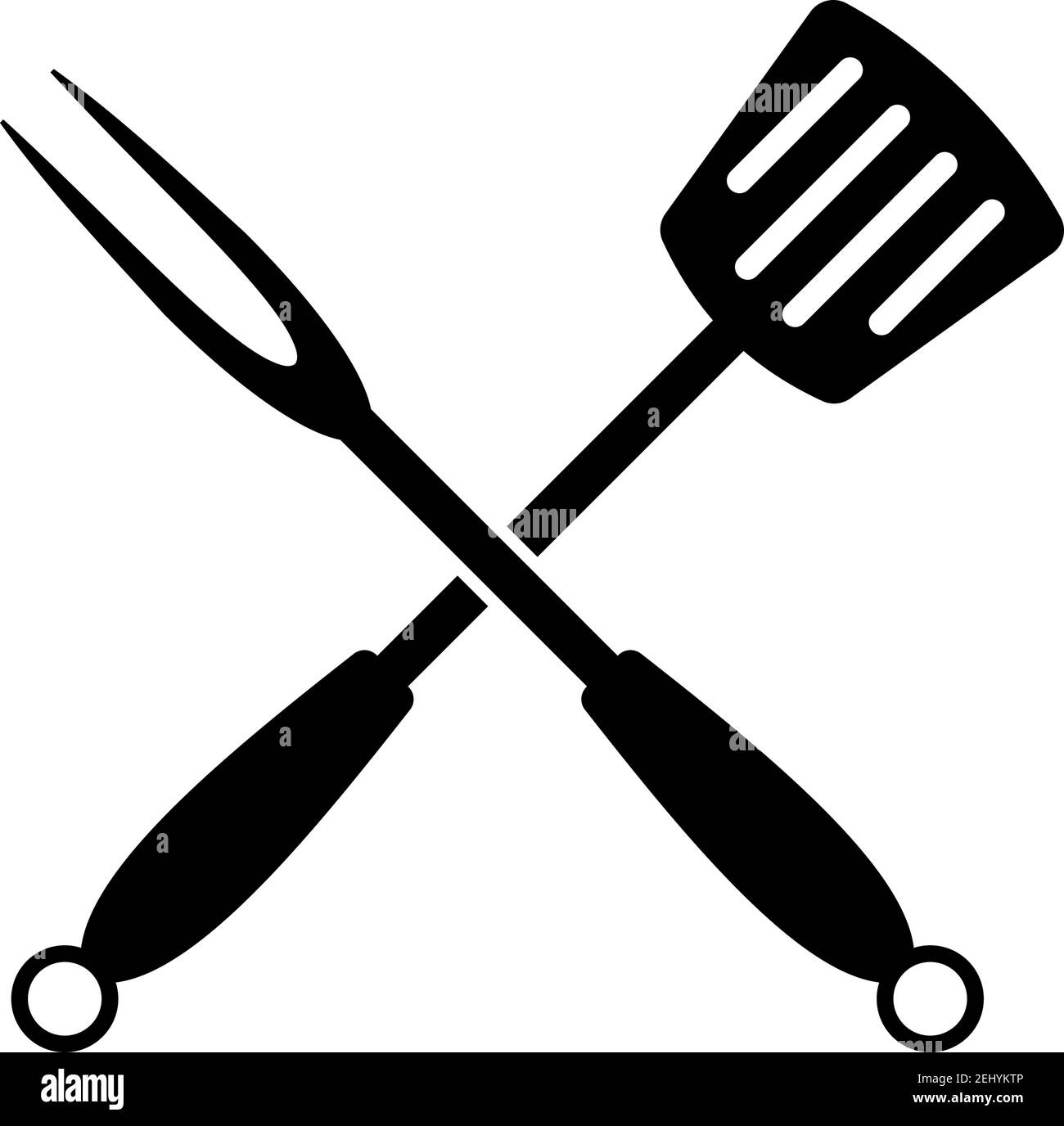 Crossed Frying Spatula And Fork Icon. Black Glyph Design. Vector ...