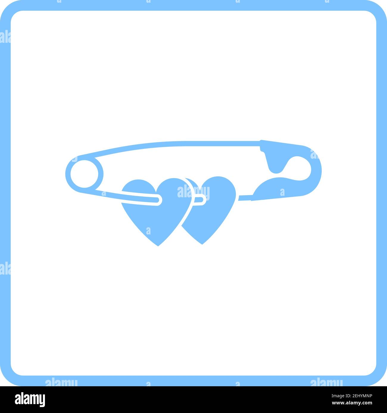 Two Valentines Heart With Pin Icon. Blue Frame Design. Vector ...