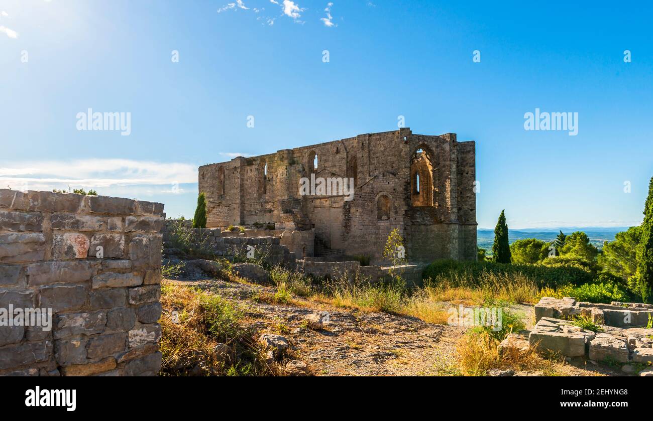View of Saint Félix de Monceau abbey in Gigean in Hérault in Occitania ...