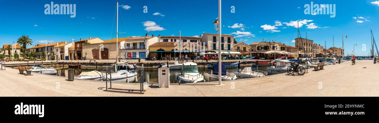 Boats in the small port of Marseillan in summer in the Hérault in ...
