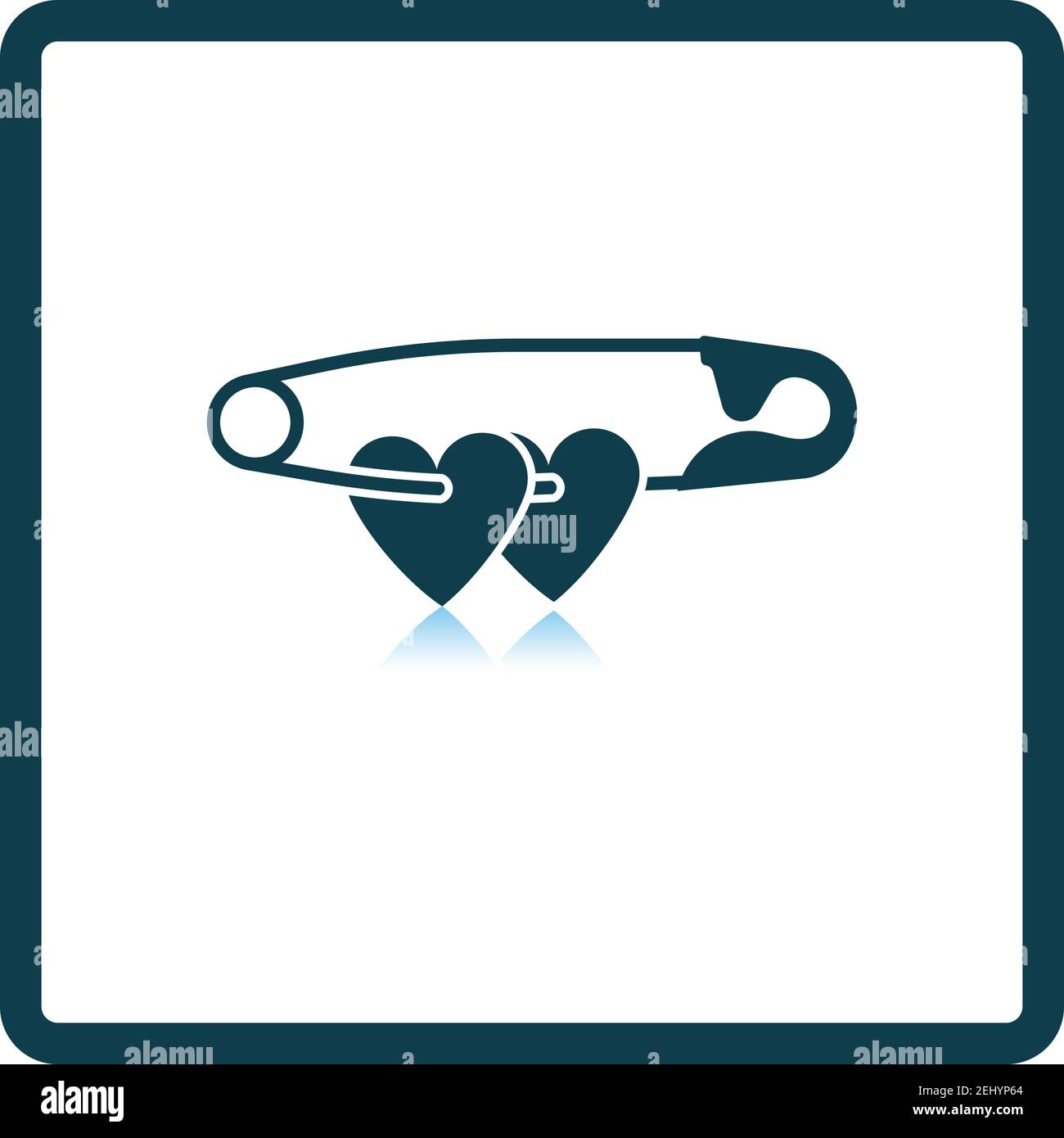 Two Valentines Heart With Pin Icon. Square Shadow Reflection Design ...