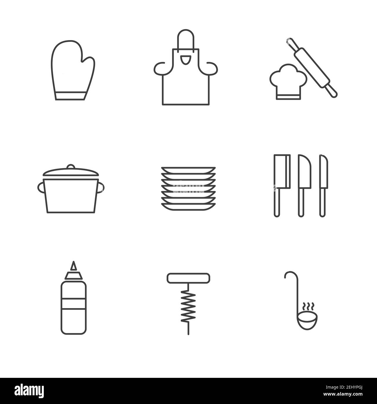 Set of Simple kitchen utensils icon in trendy line style isolated on ...