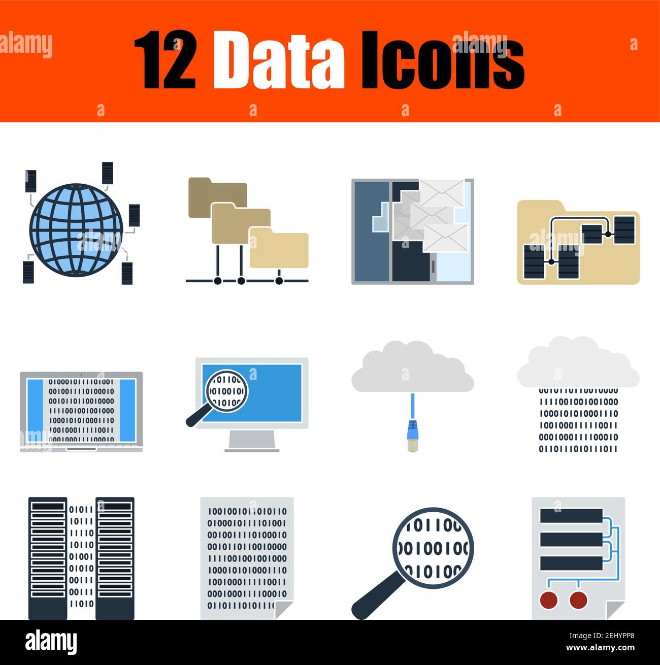 Data Icon Set. Flat Design. Fully editable vector illustration. Text ...