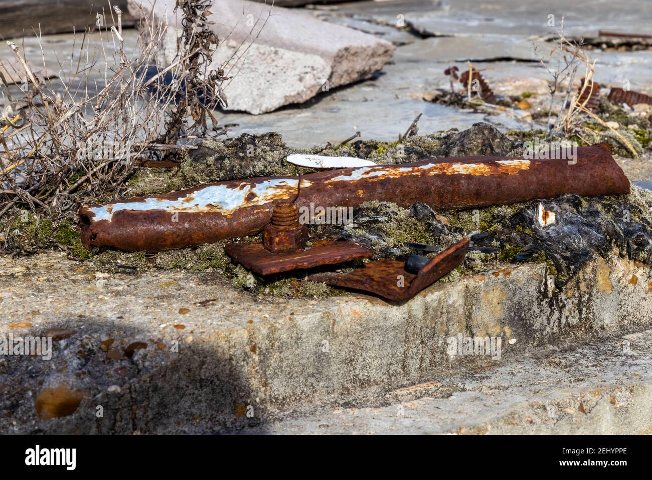 Metal supports broken down and apart in the scrapping efforts on this ...