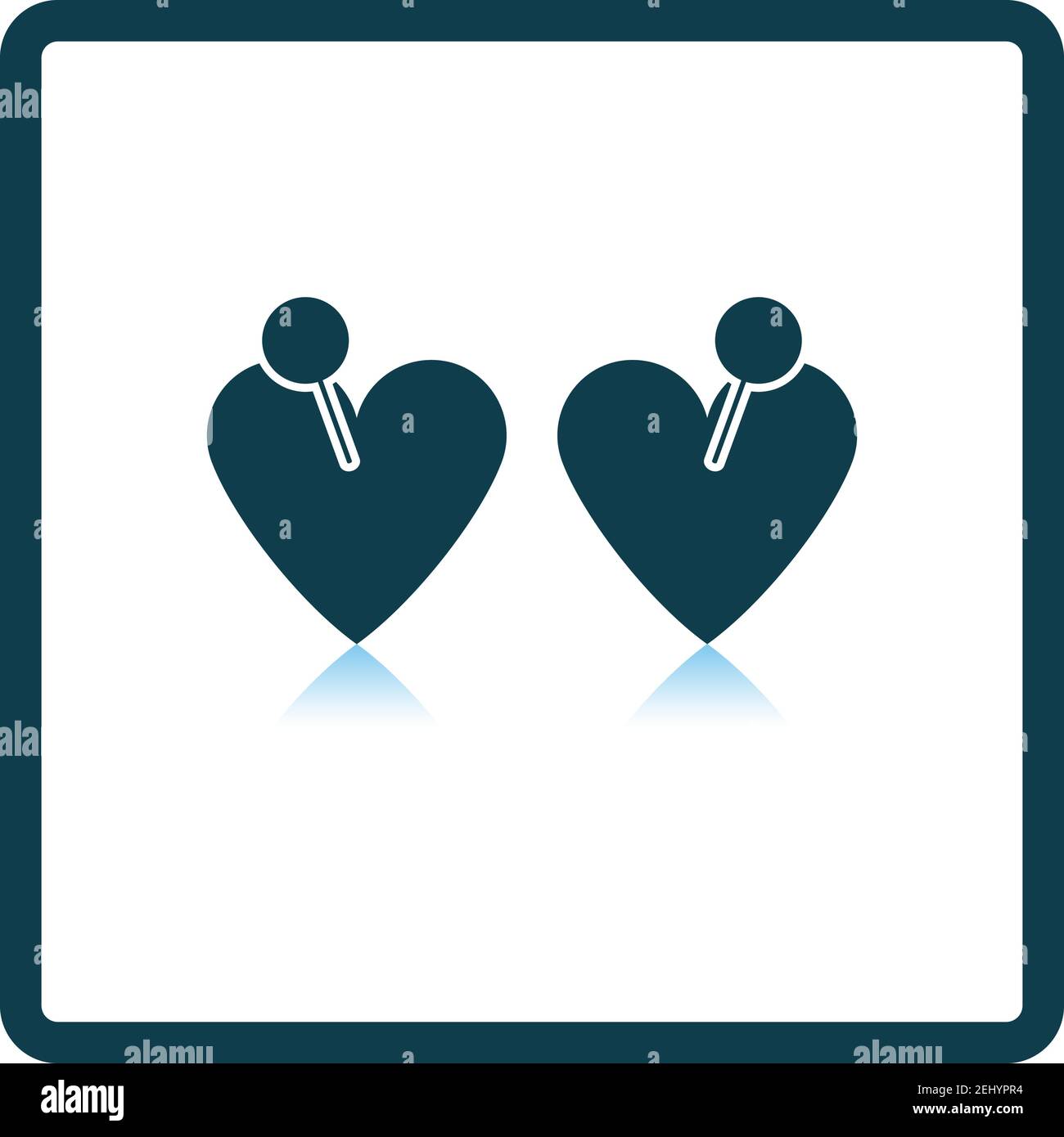Two Valentines Heart With Pin Icon. Square Shadow Reflection Design ...