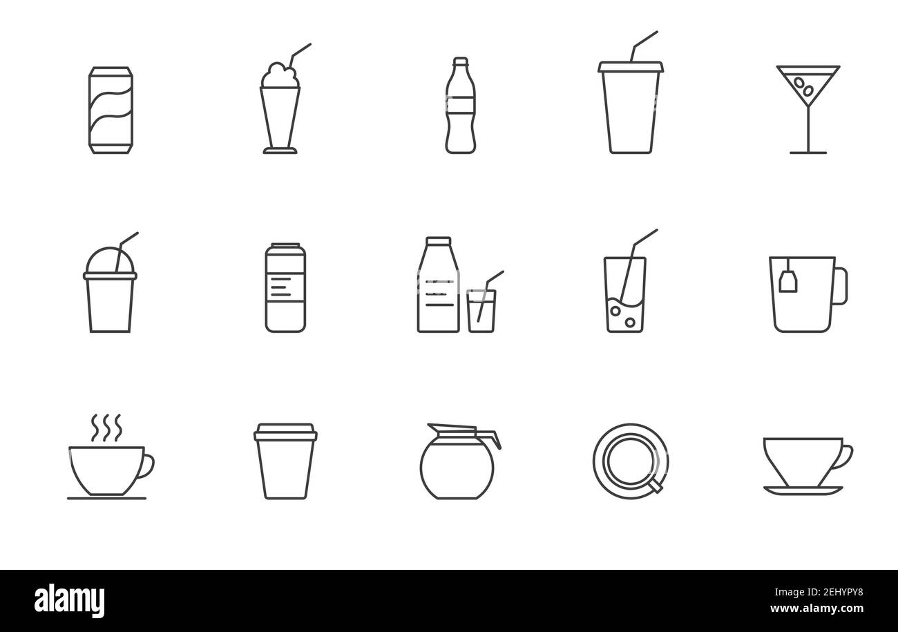 Set of Simple drink icon in trendy line style isolated on white ...