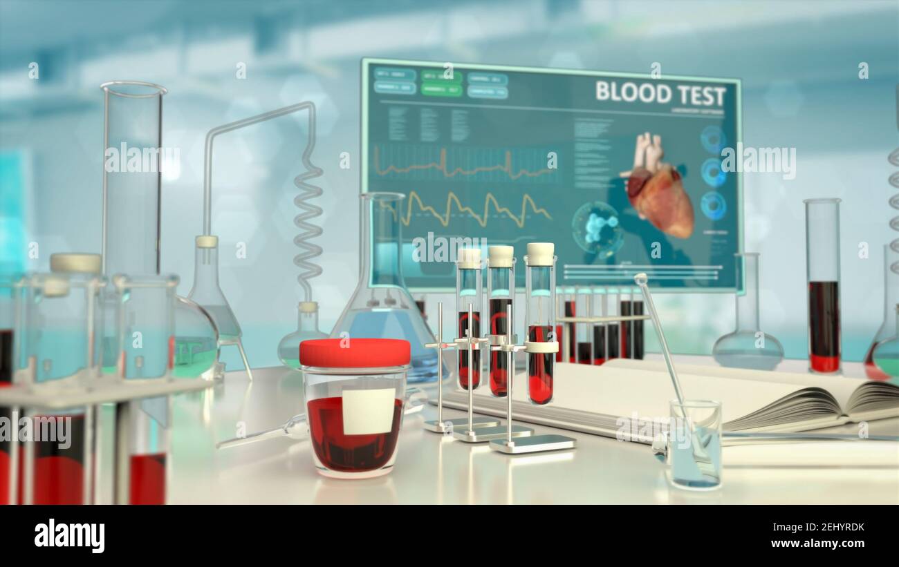cg medical 3D illustration, laboratory blood examination background ...