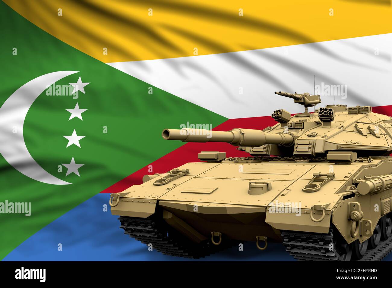 Heavy tank with fictional design on Comoros flag background - modern ...