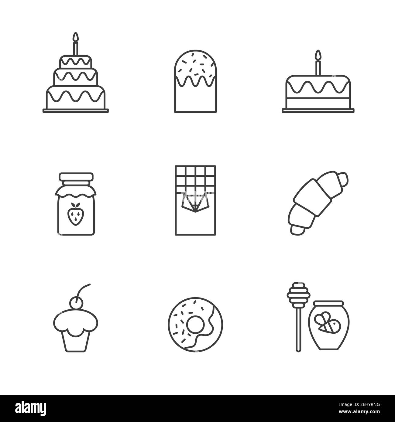 Set of Simple delicious sweet food icon in trendy line style isolated ...