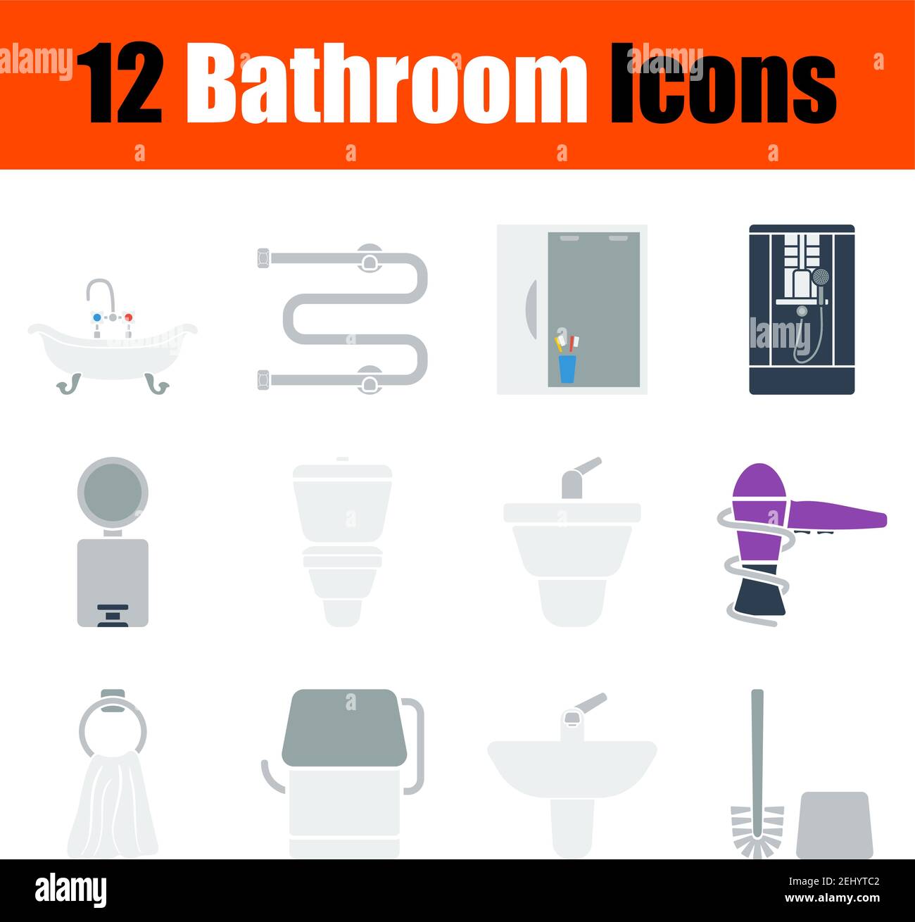 Bathroom Icon Set. Flat Design. Fully editable vector illustration ...