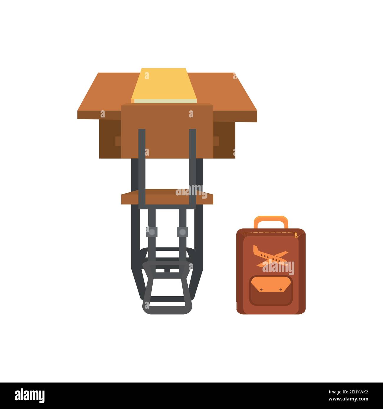 Vector illustration of a school desk and chair, perspective rear view ...