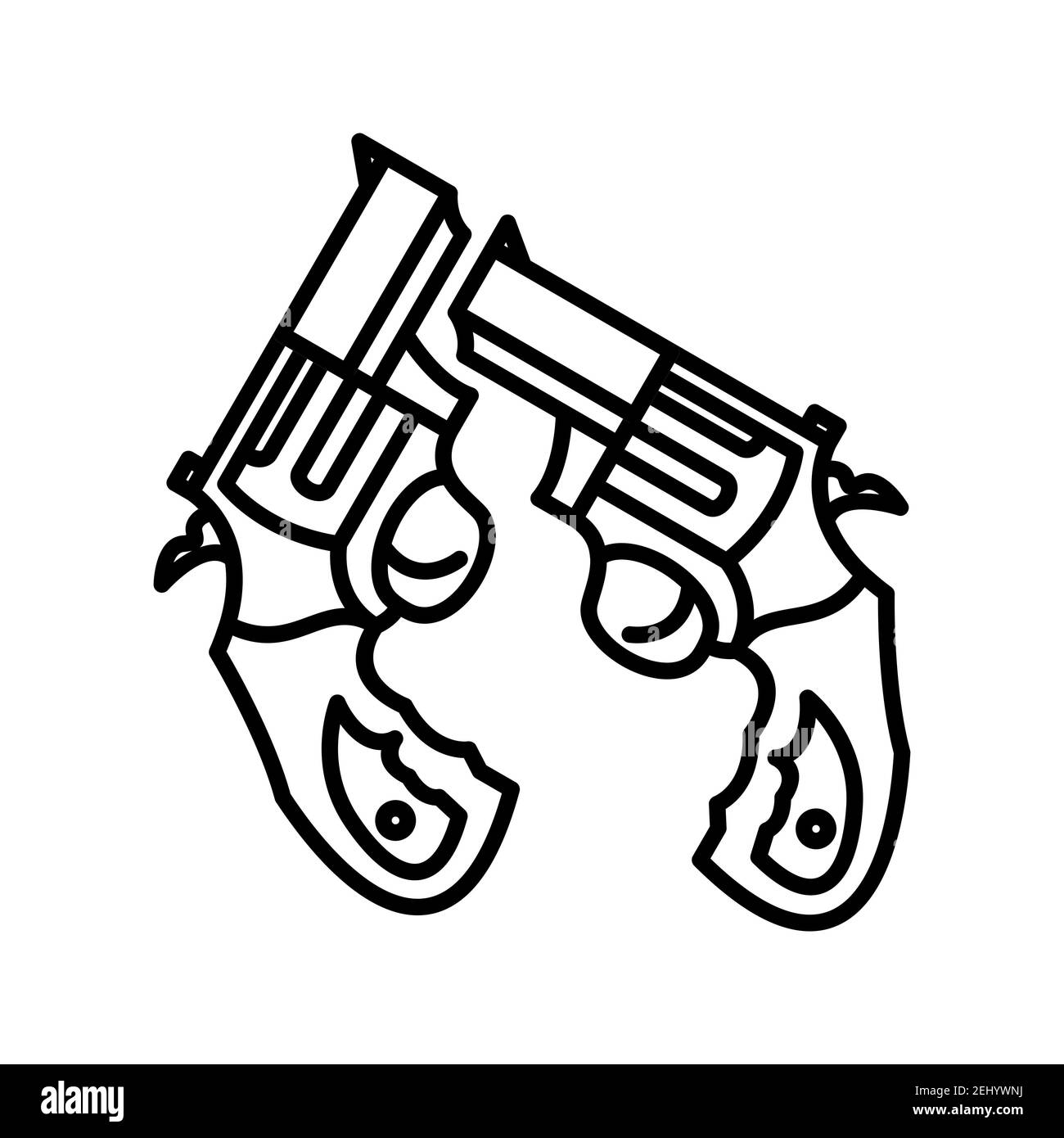 Illustration of two guns line vector icon isolated on white background ...