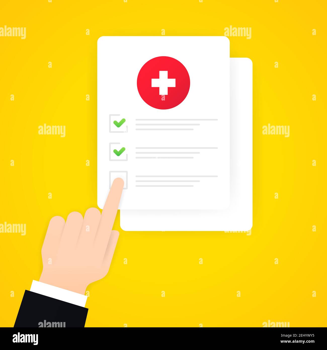 Medical survey illustration. Hand clicking medical form list with ...
