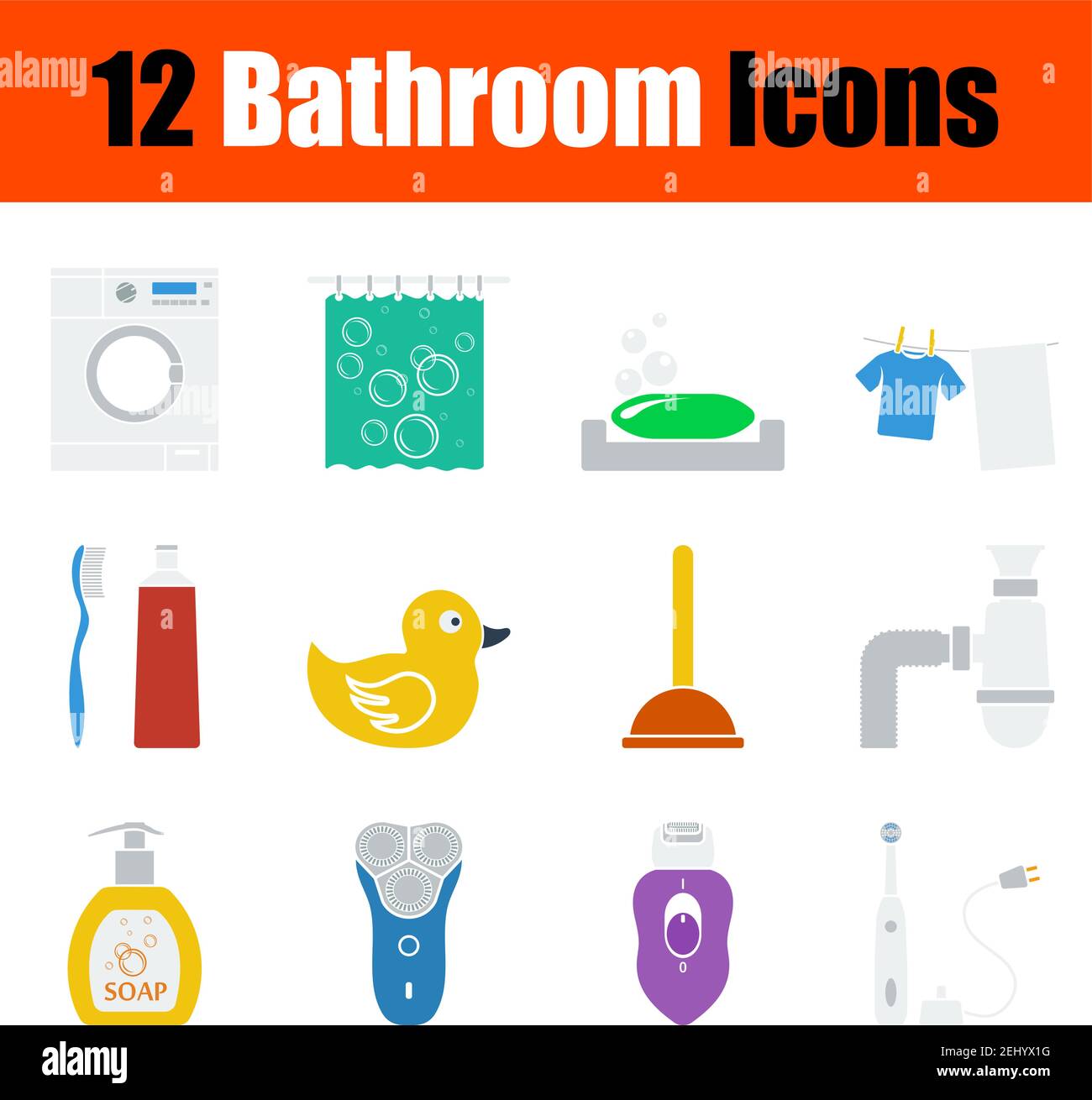 Bathroom Icon Set. Flat Design. Fully editable vector illustration ...
