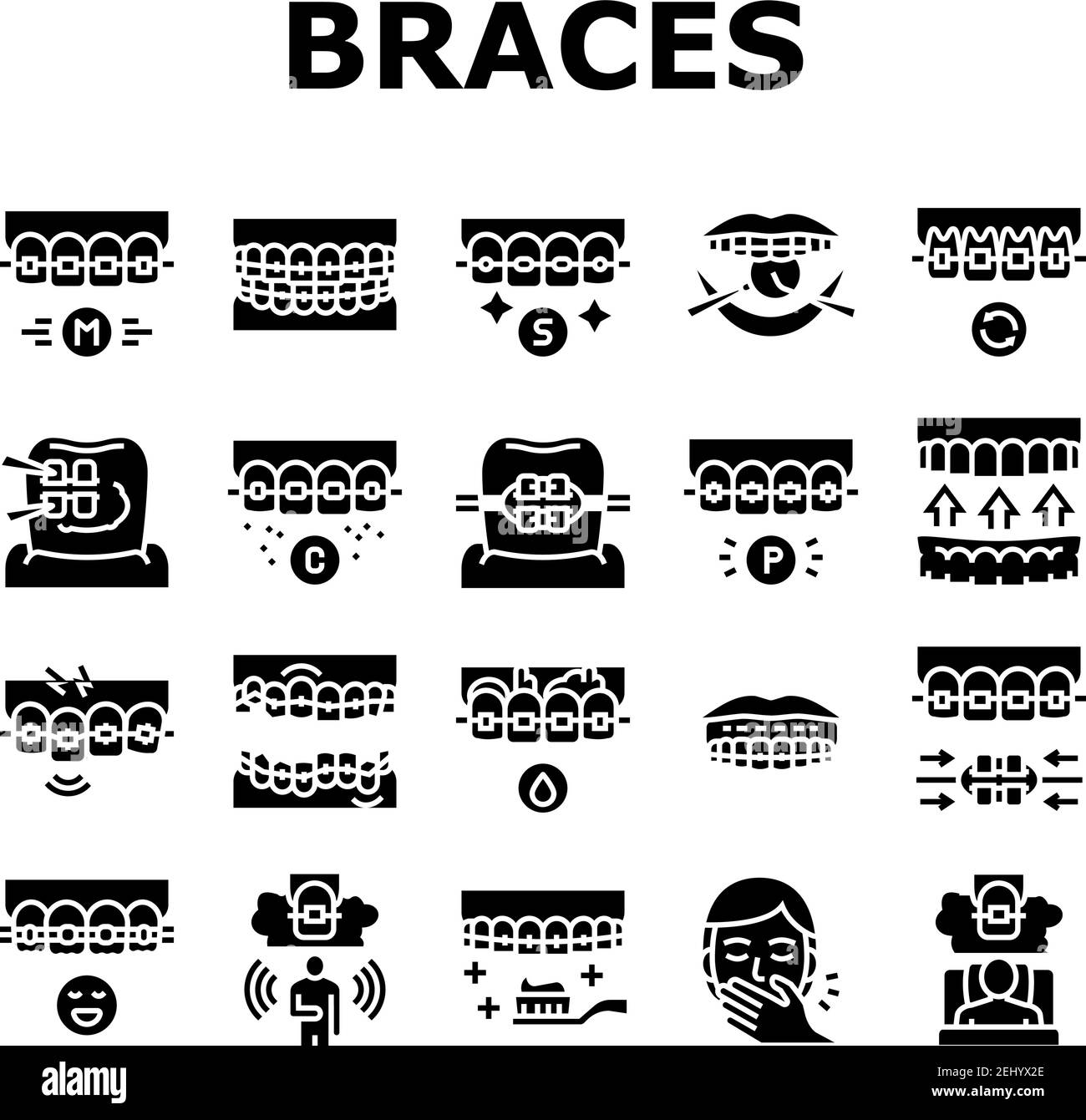 Tooth Braces Accessory Collection Icons Set Vector Stock Vector Image ...
