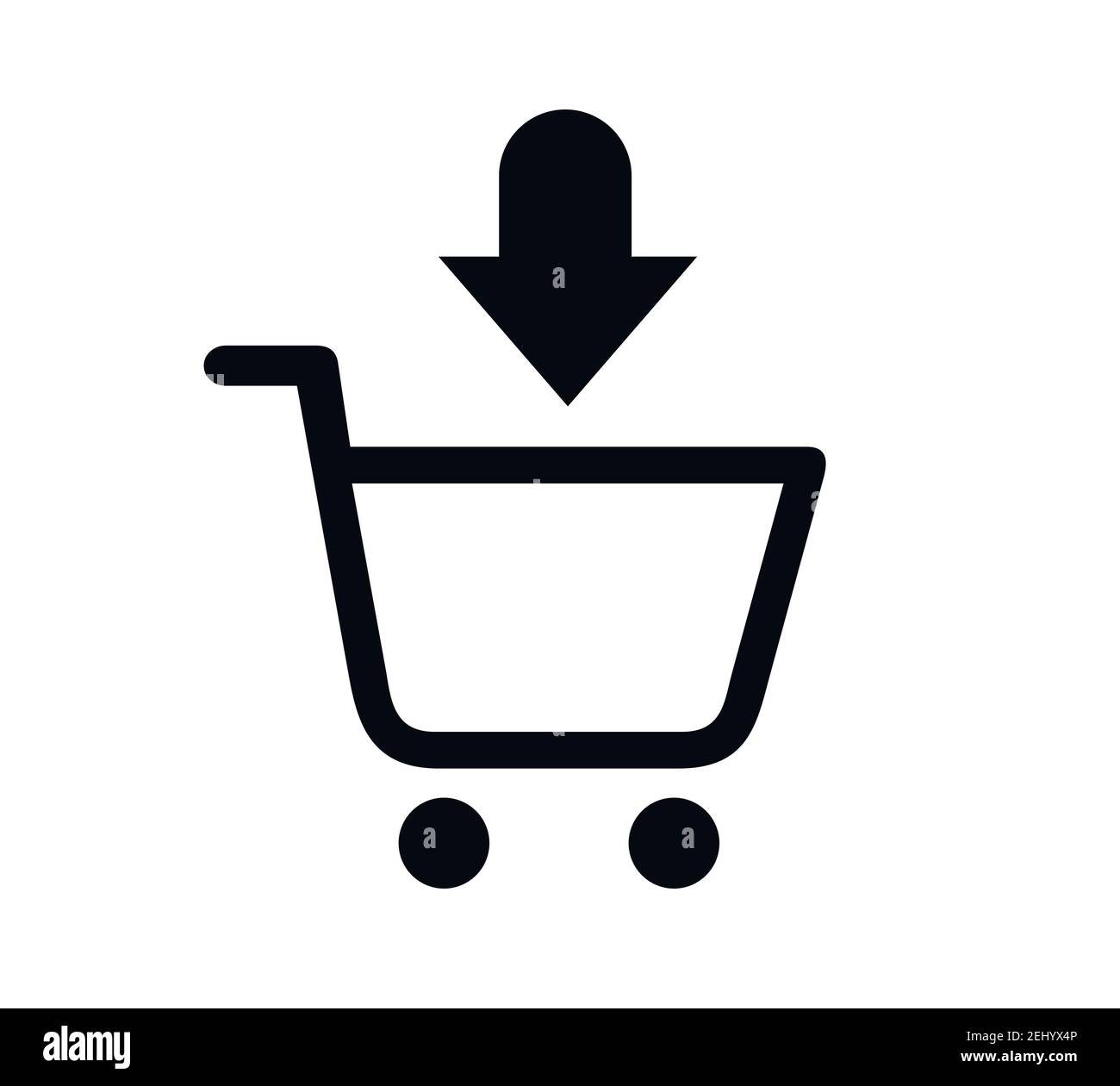Black shopping cart with black down arrow sign. Simple icon isolated on ...