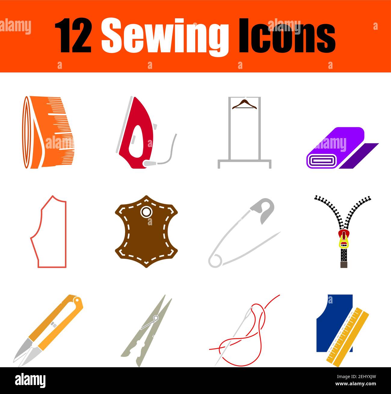 Sewing Icon Set. Flat Design. Fully editable vector illustration. Text ...
