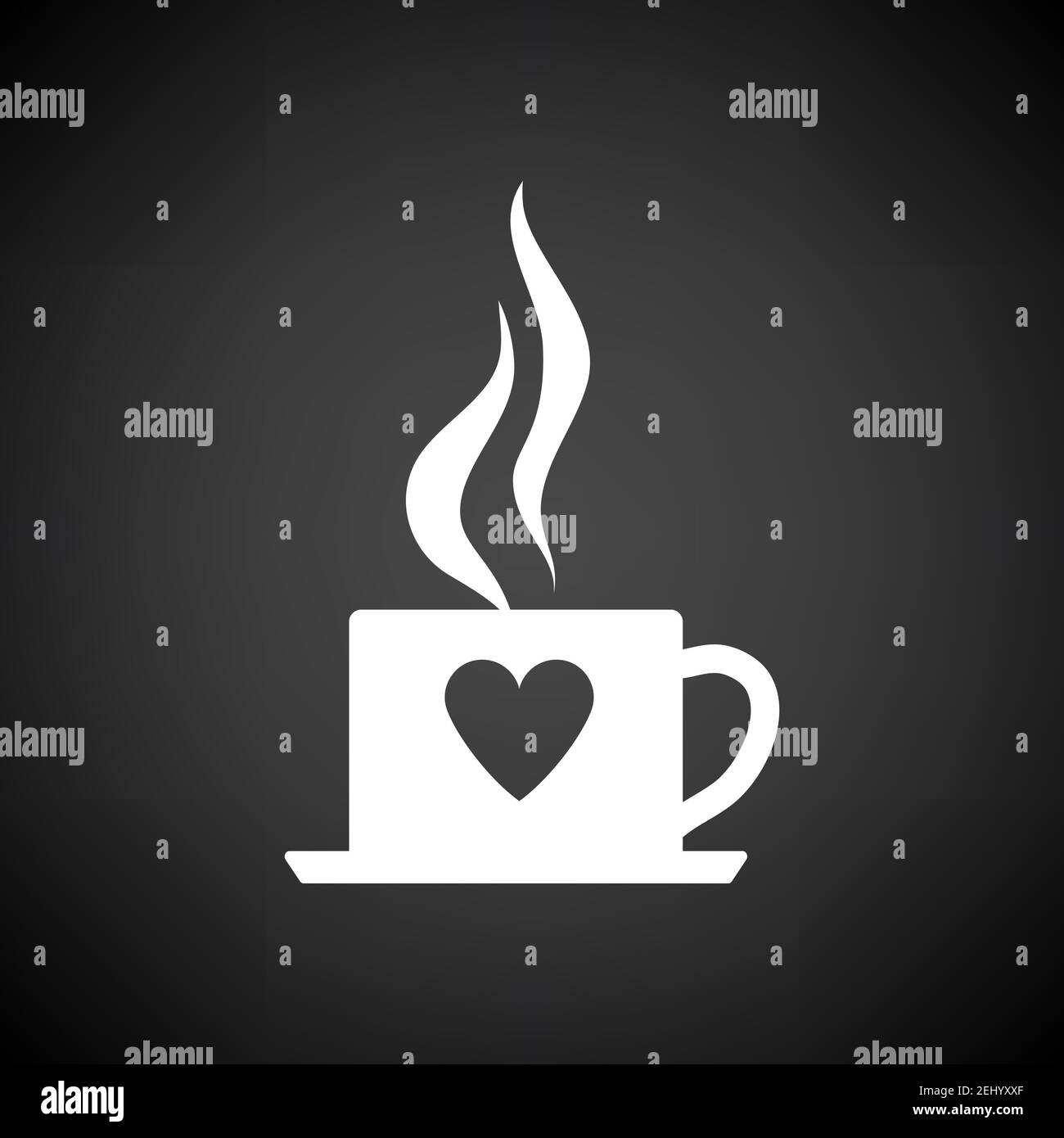 Valentine Day Coffee Icon. White on Black Background. Vector ...