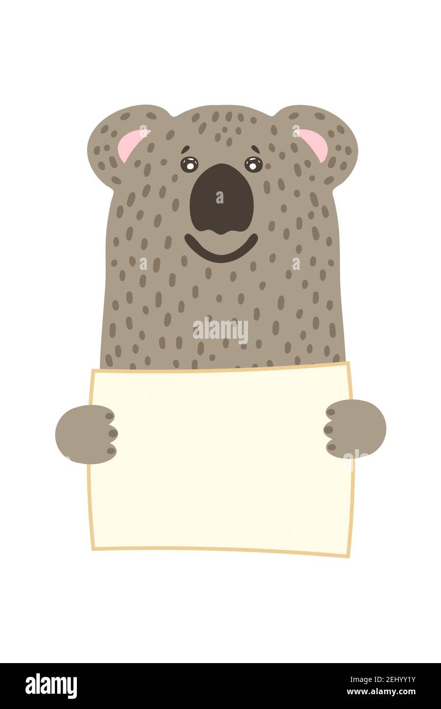 Cute cartoon koala bear animal holding tag sign with copy space. set ...