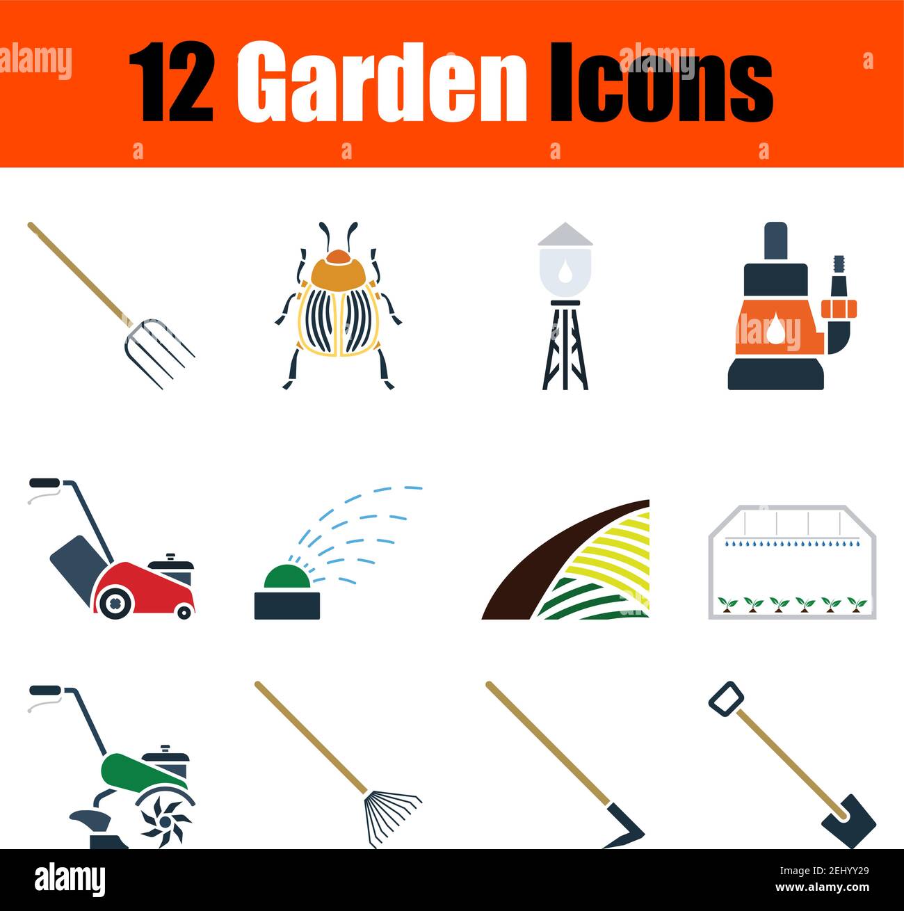 Garden Icon Set. Flat Design. Fully editable vector illustration. Text ...