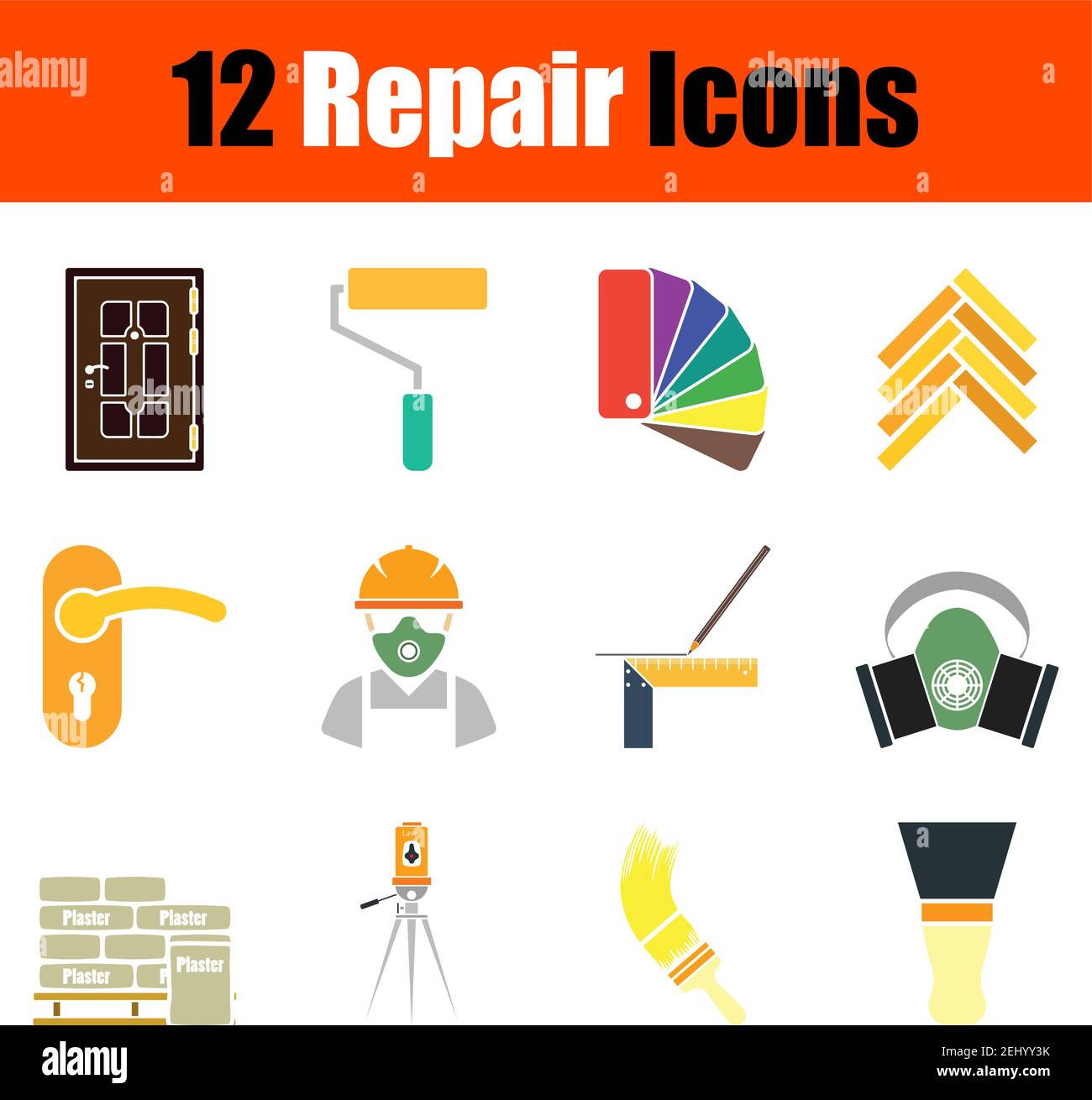 Repair Icon Set. Flat Design. Fully editable vector illustration. Text ...