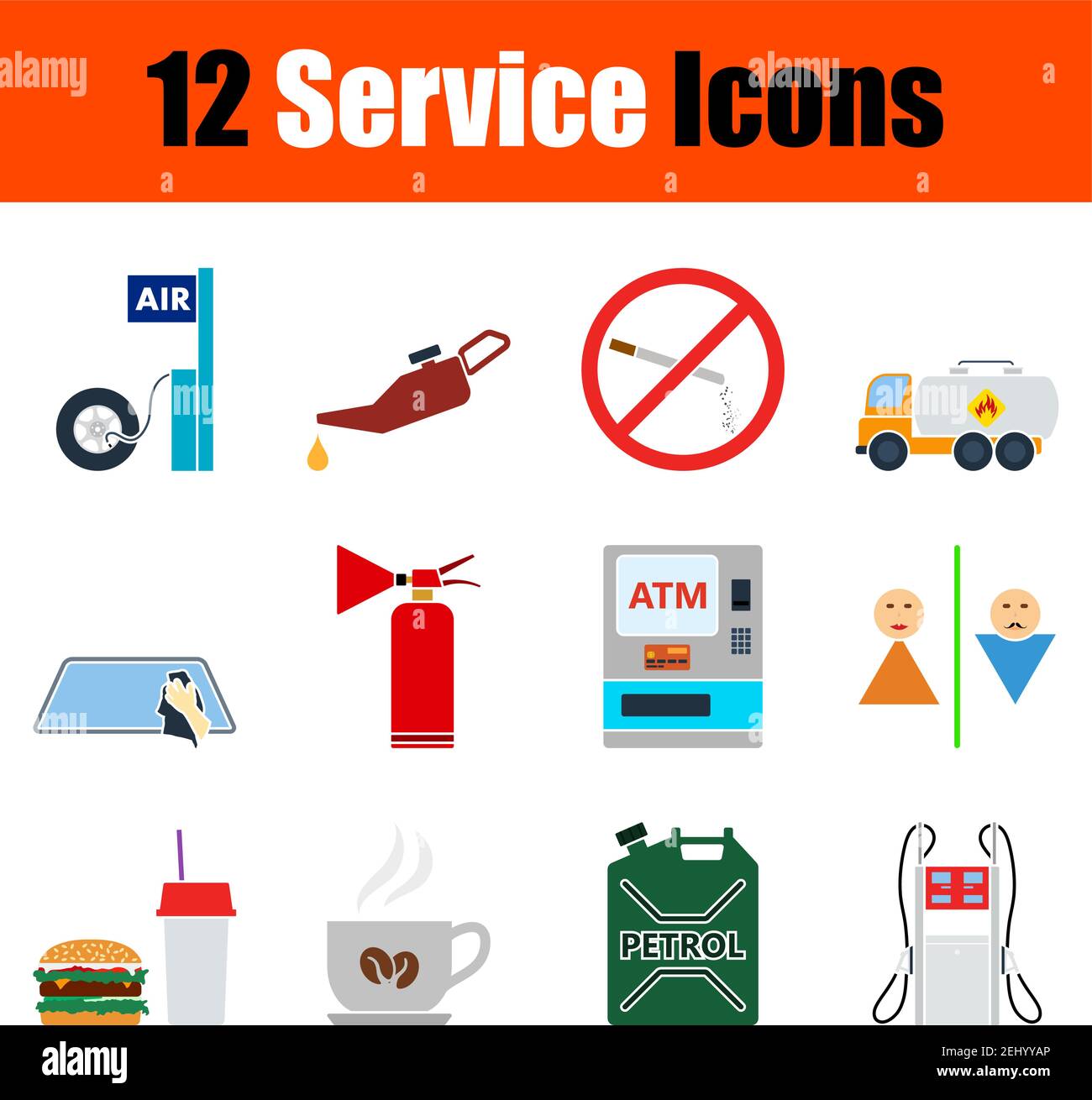 Service Icon Set. Flat Design. Fully editable vector illustration. Text ...