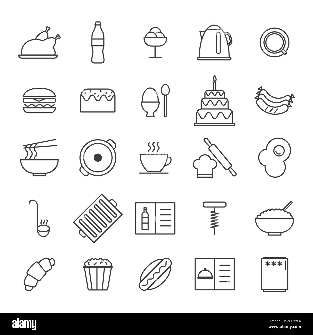 Set of Simple kitchen, food nad drink icons in trendy line style ...