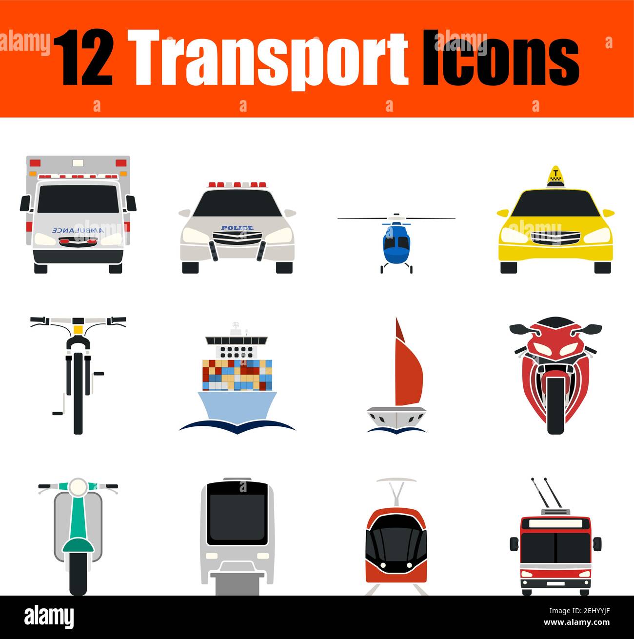 Transport Icon Set. Flat Design. Fully editable vector illustration ...