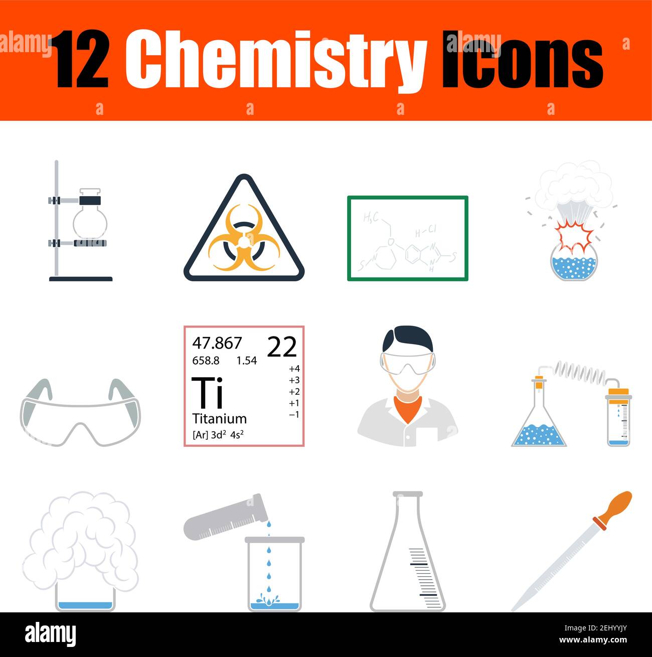 Chemistry Icon Set. Flat Design. Fully editable vector illustration ...