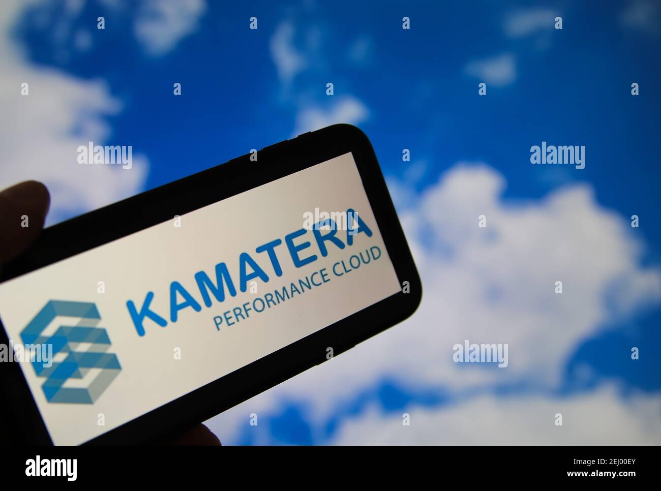 Viersen, Germany - February 9. 2021: Closeup of smartphone with logo ...