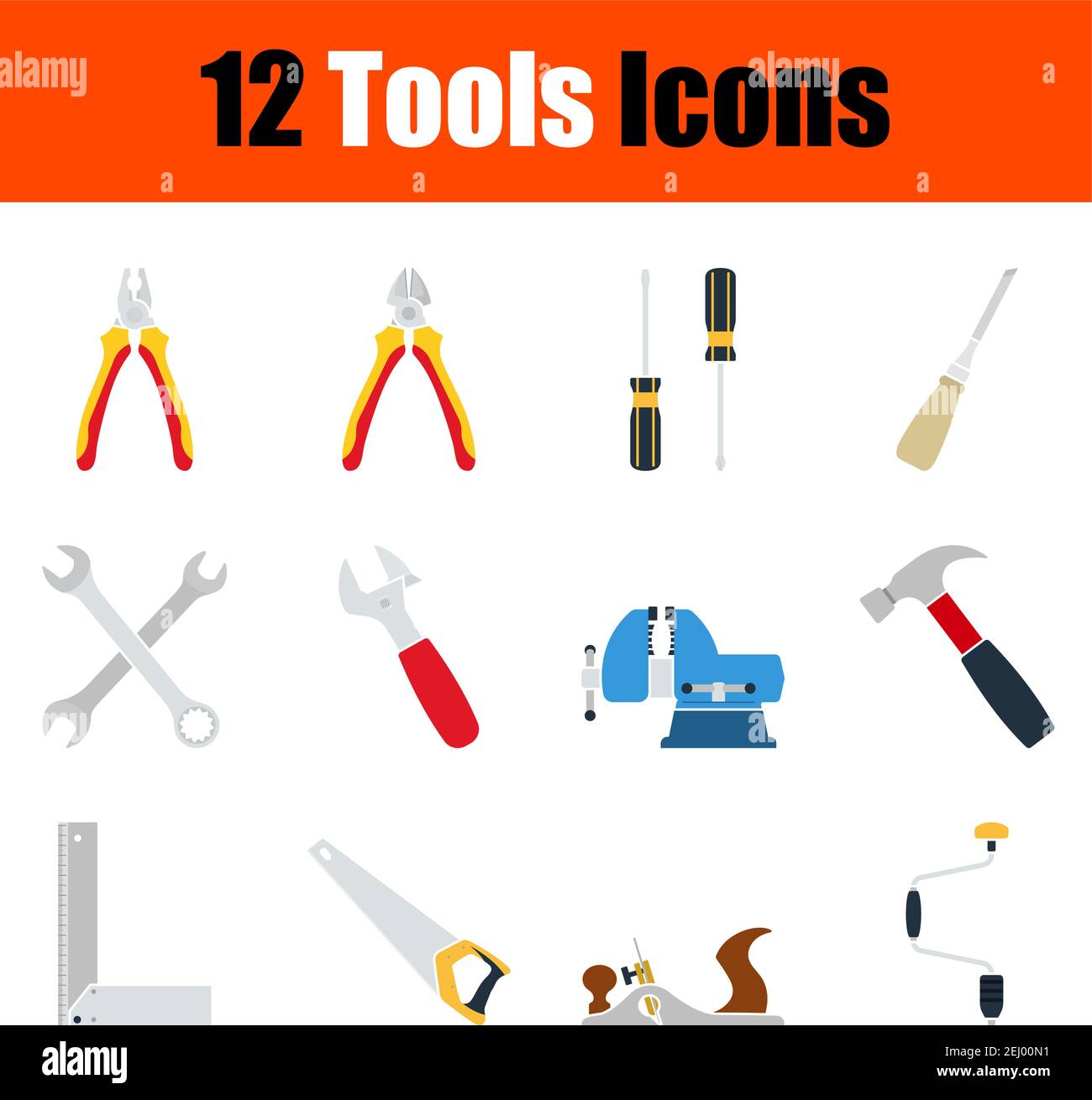 Tools Icon Set. Flat Design. Fully editable vector illustration. Text ...